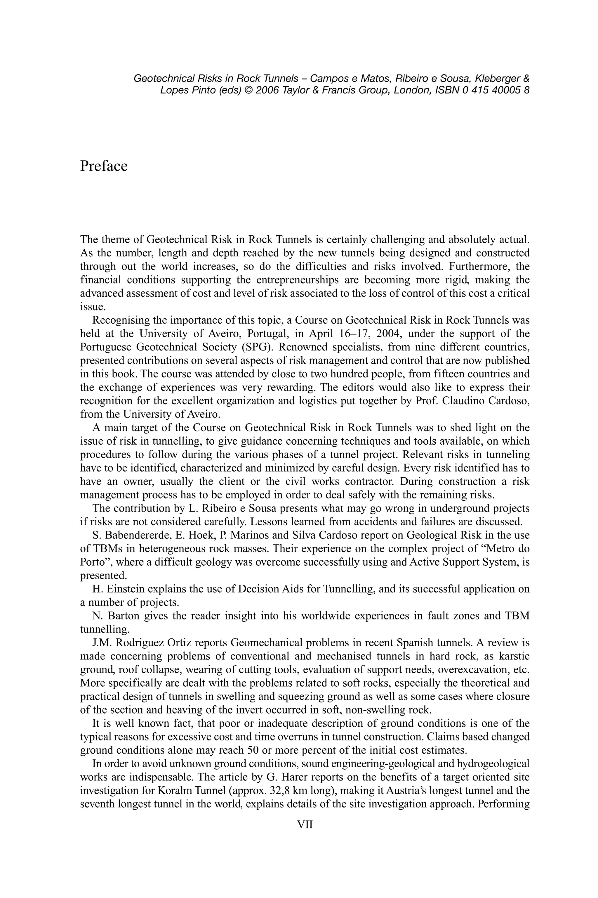 A campos geotechnical risk in rock tunnels | PDF