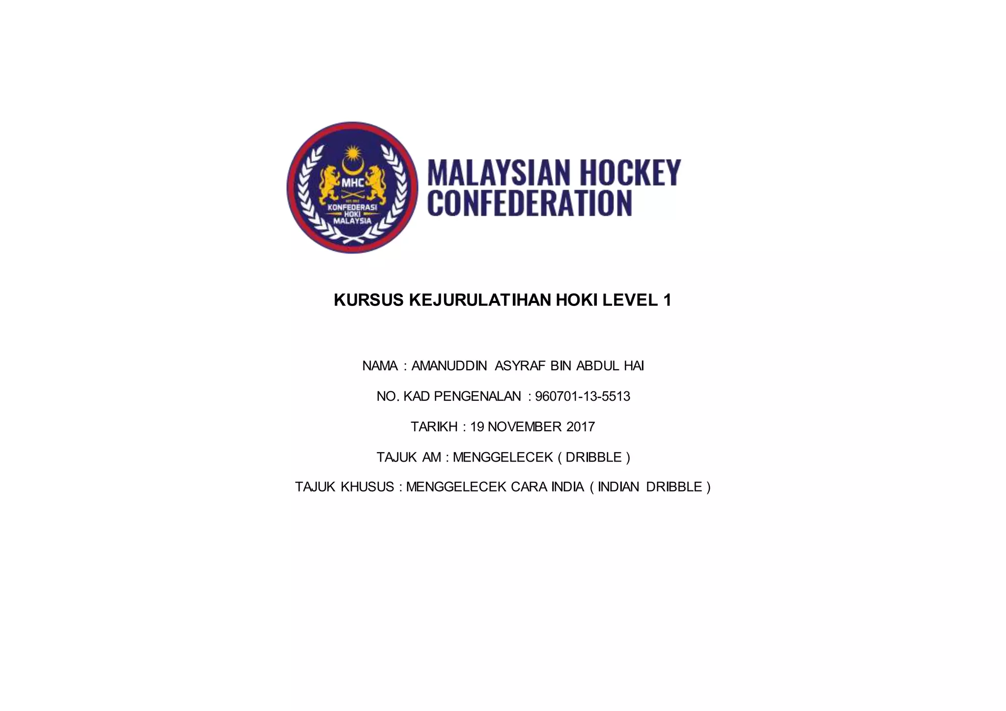 Lesson Plan Hoki (Indian Dribble) by Amanuddin Asyraf | DOCX