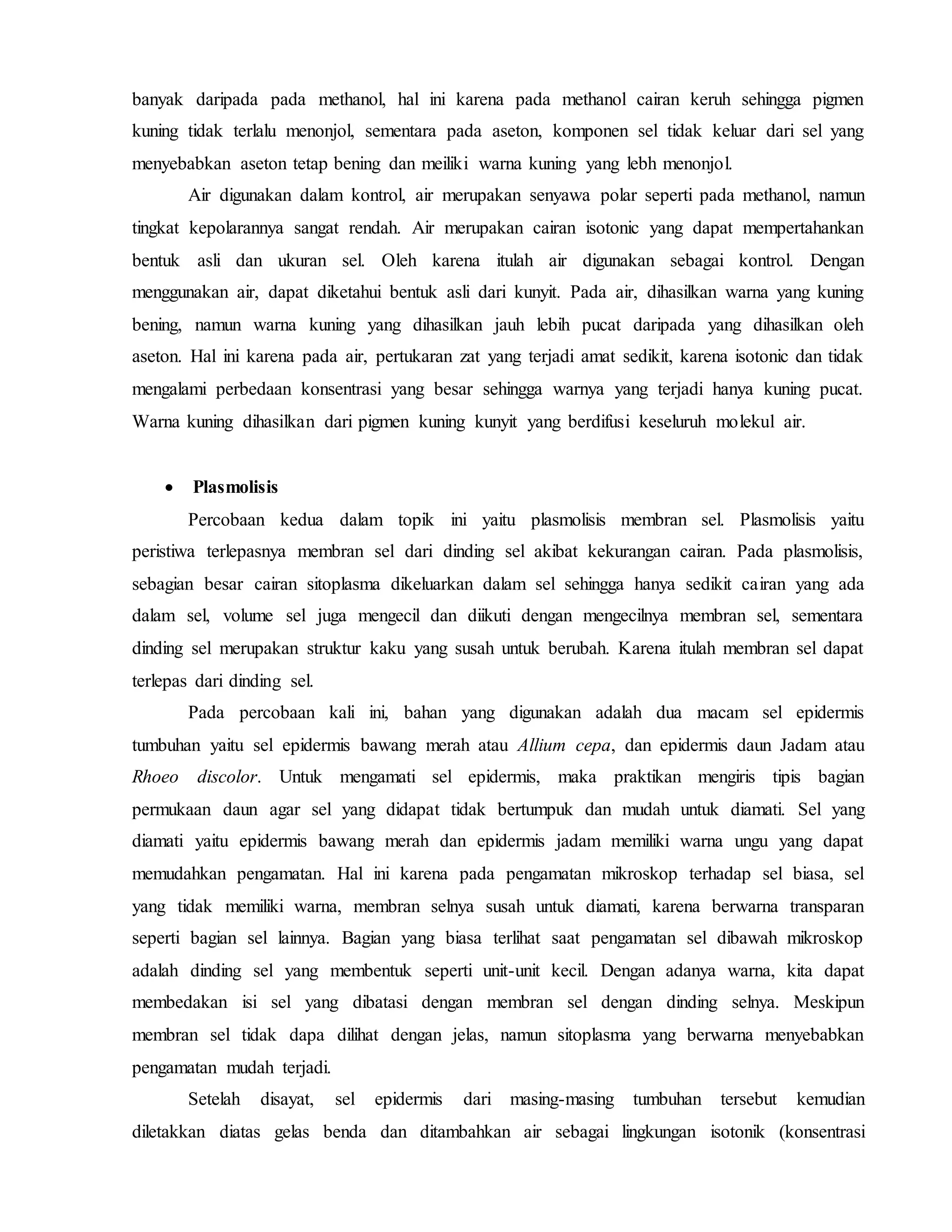Laporan Praktikum Difusi Osmosis dan Plasmolisis | DOCX