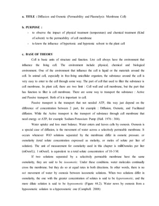 Laporan Praktikum Difusi Osmosis dan Plasmolisis | DOCX