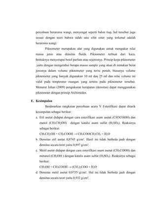 ITP UNS SEMESTER 2 Laporan KimOr Acara 5 Esterifikasi | DOCX