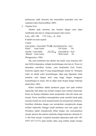 ITP UNS SEMESTER 2 Laporan KimOr Acara 5 Esterifikasi | DOCX