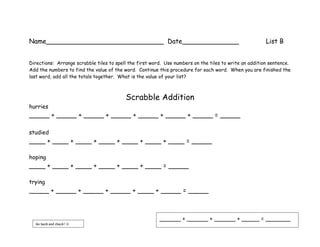 A Carousel Of Dreams 5 3 Spelling Scrabble Addition | DOC | Board Games ...