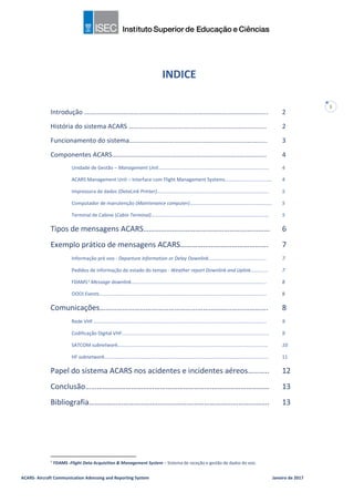 Sistema ACARS - Aircraft Communication adressing and reporting system ...