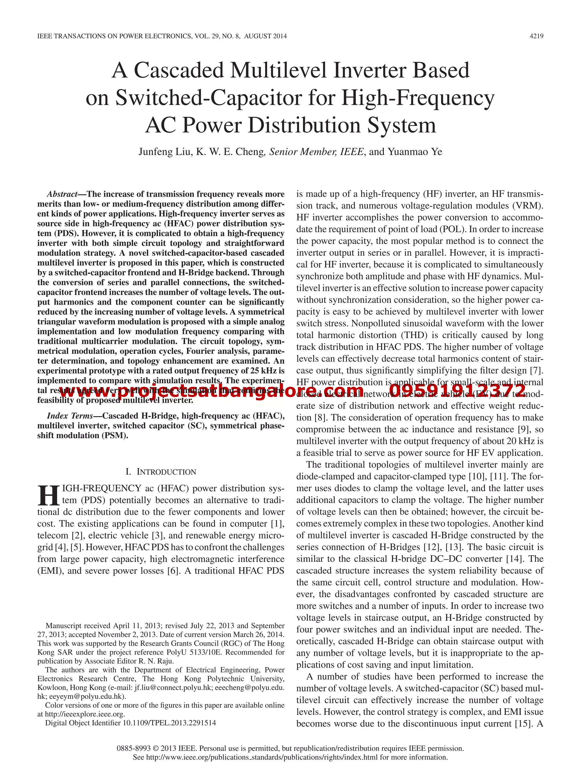 A Cascaded Multilevel Inverter Based on Switched-Capacitor for High-Frequency AC Power ...