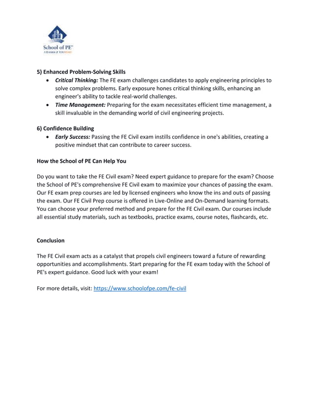 A Case for Early FE Exam Participation in Civil Engineering | PDF