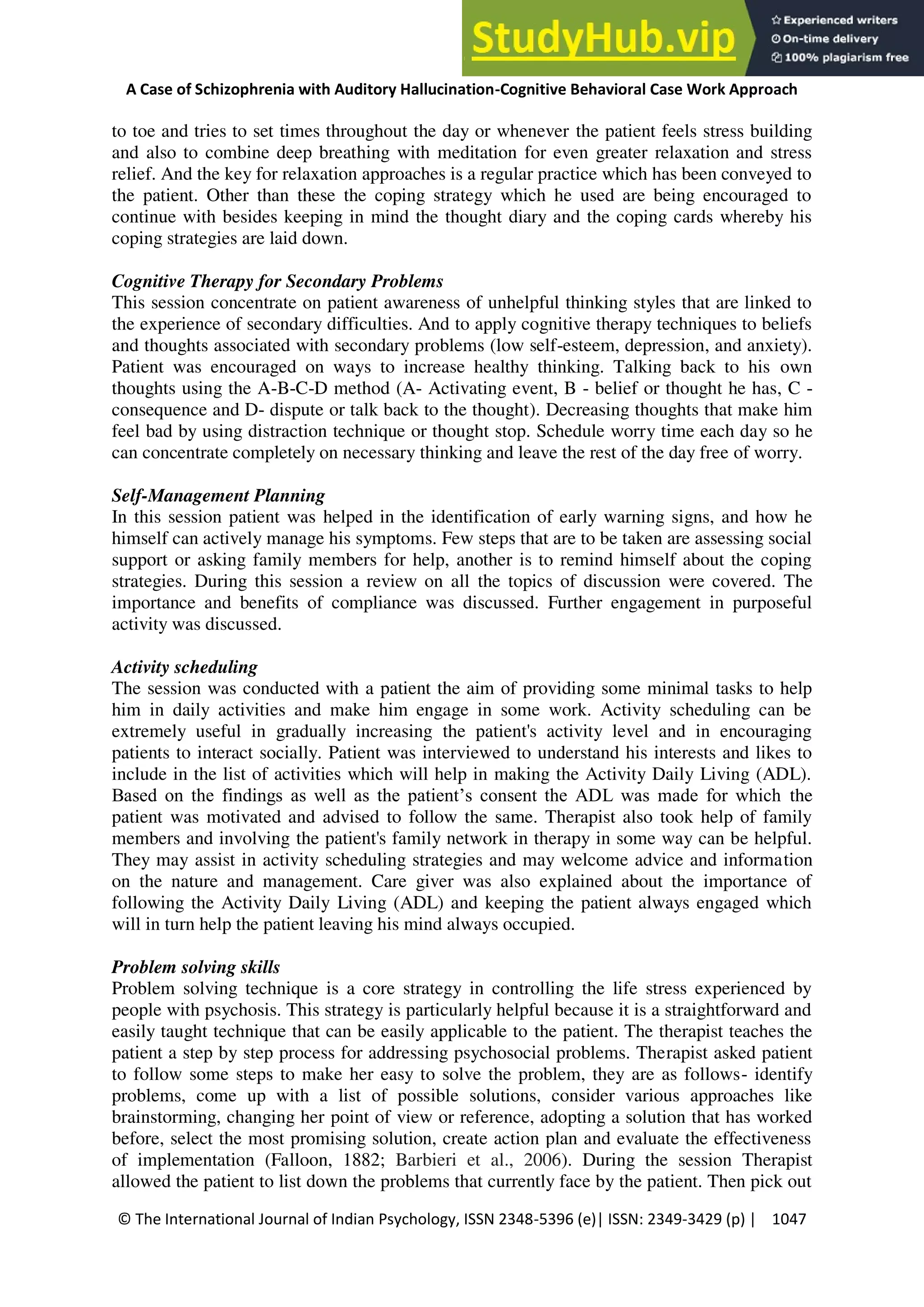 A Case Of Schizophrenia With Auditory Hallucination-Cognitive ...