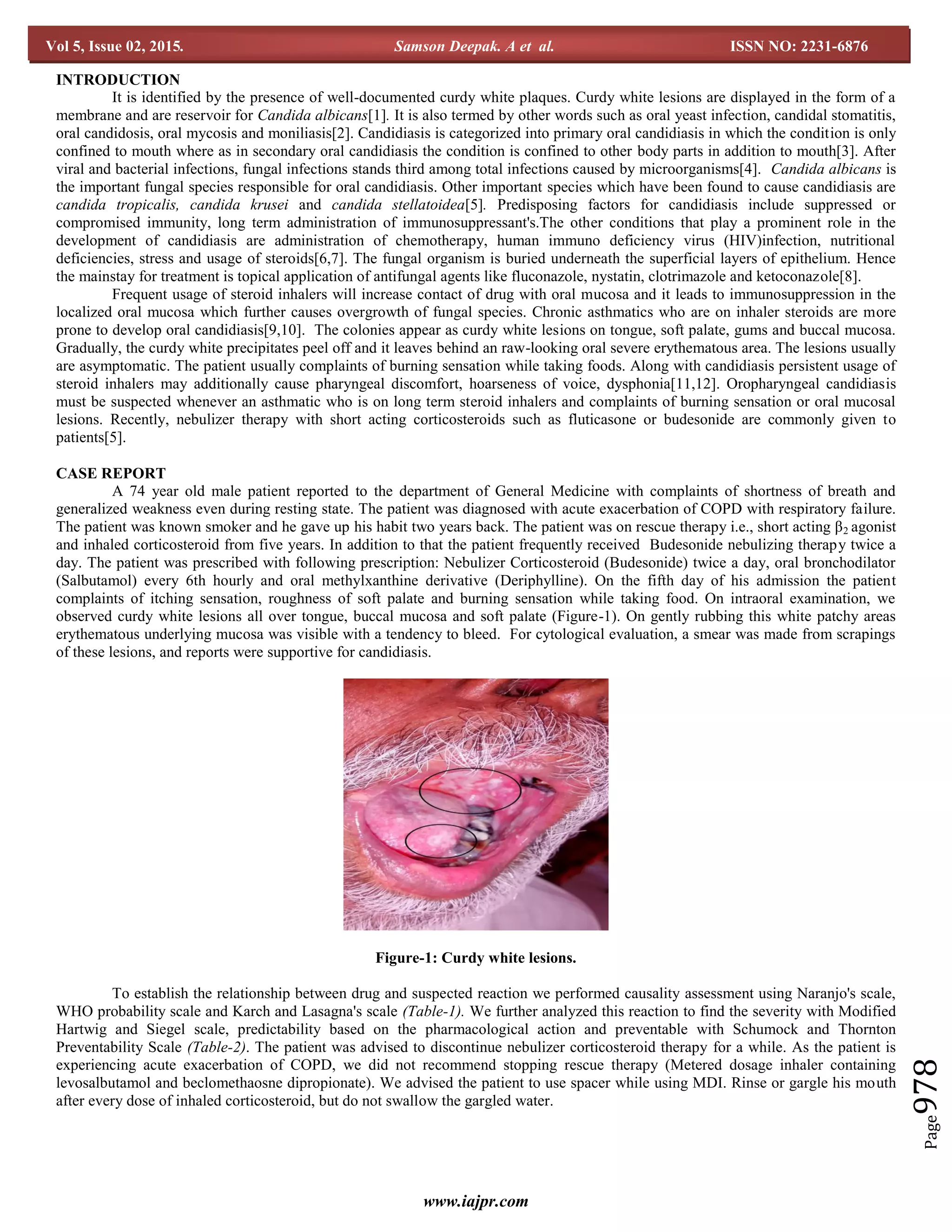 A case report on oral candidiasis induced by inhaler corticosteroids | PDF