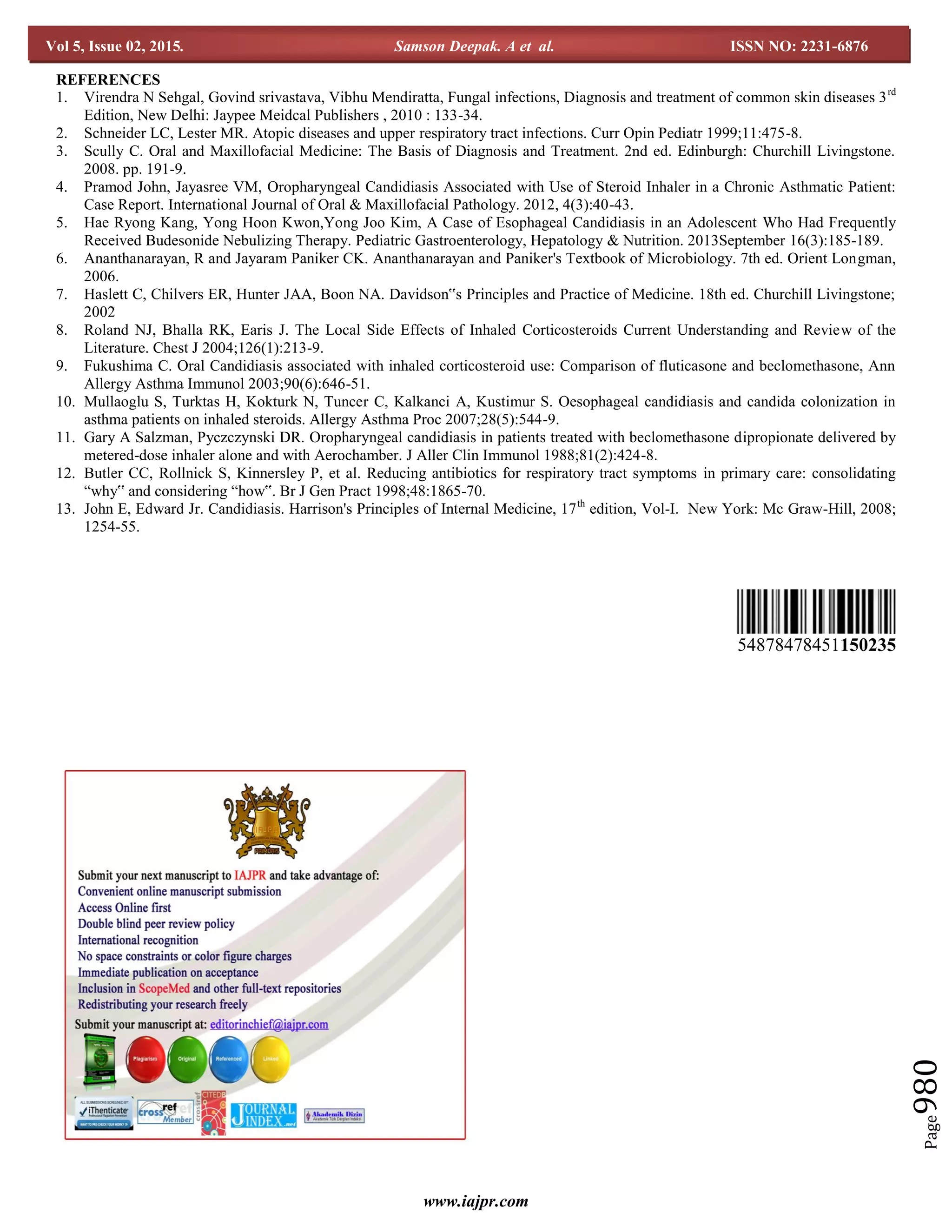 A case report on oral candidiasis induced by inhaler corticosteroids | PDF