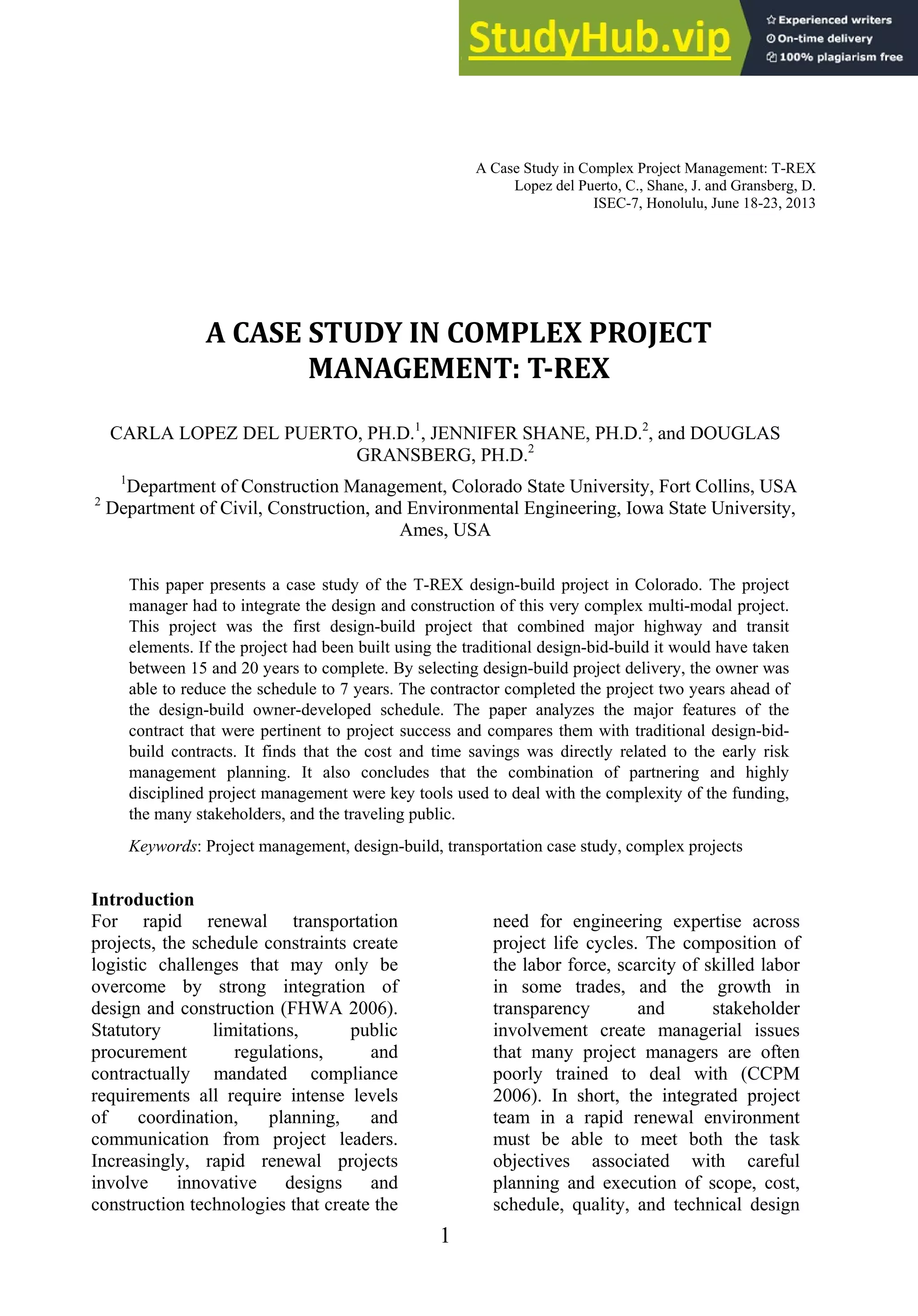 A Case Study In Complex Project Management T-Rex | PDF
