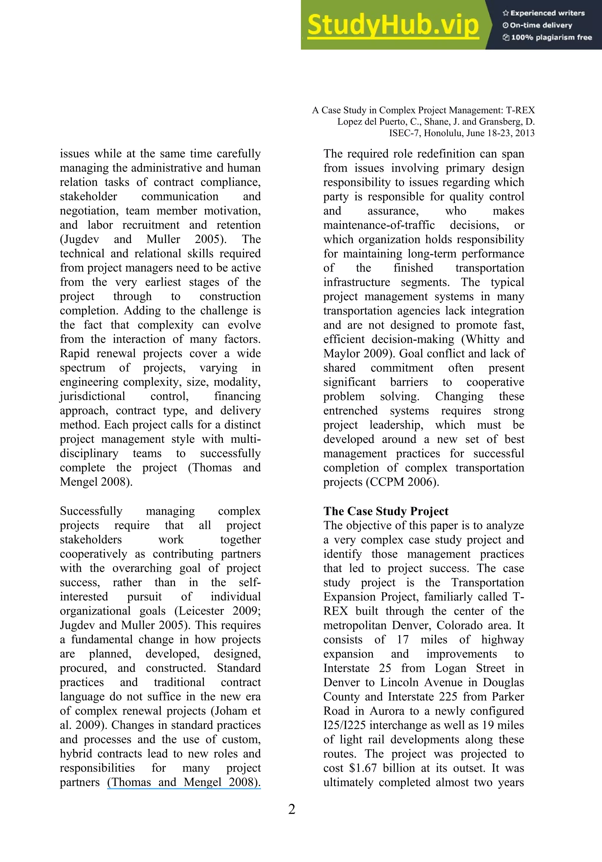 A Case Study In Complex Project Management T-Rex | PDF