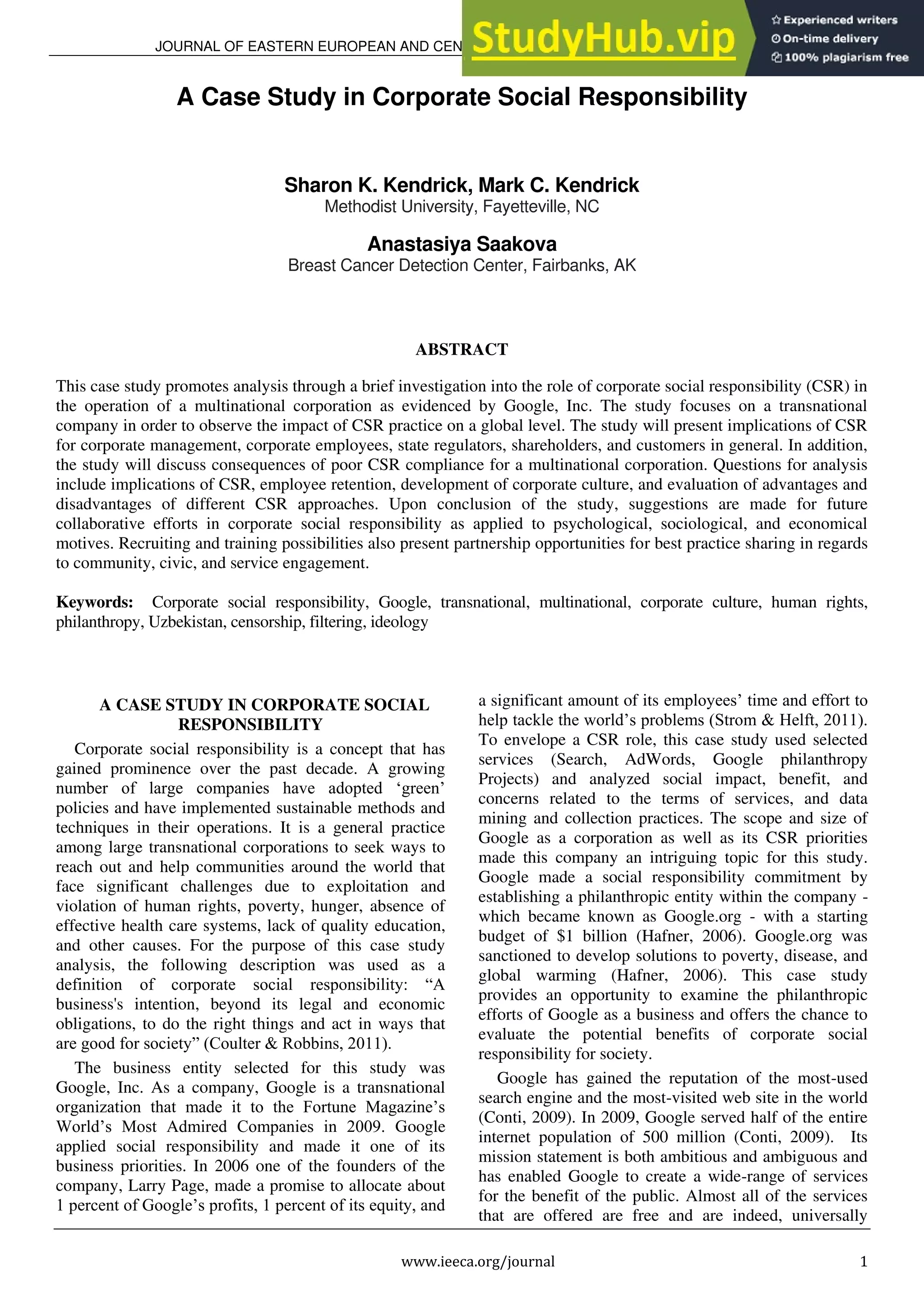 A Case Study In Corporate Social Responsibility | PDF