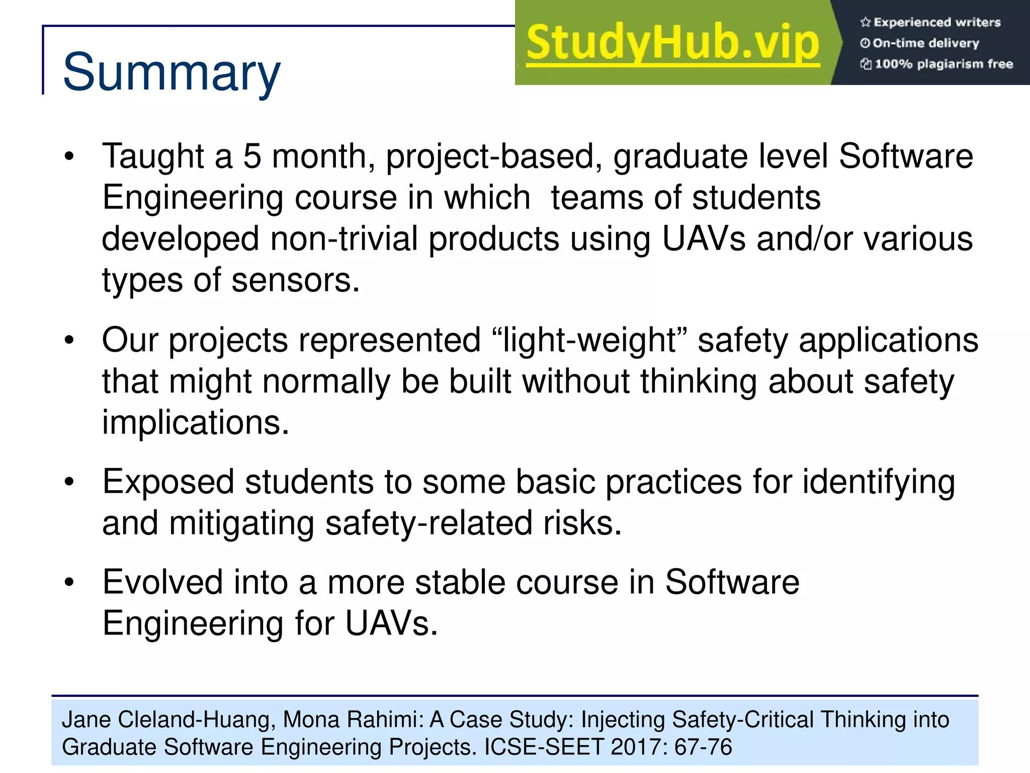 A Case Study Injecting Safety-Critical Thinking Into Graduate Software Engineering Projects ...