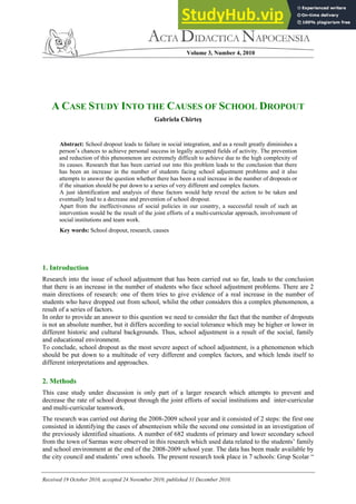 A CASE STUDY INTO THE CAUSES OF SCHOOL DROPOUT | PDF