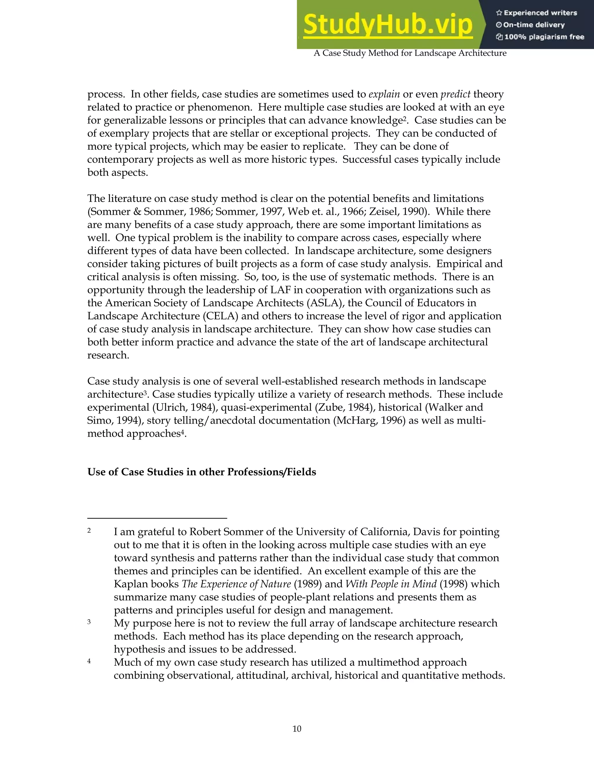 A CASE STUDY METHOD FOR LANDSCAPE ARCHITECTURE | PDF