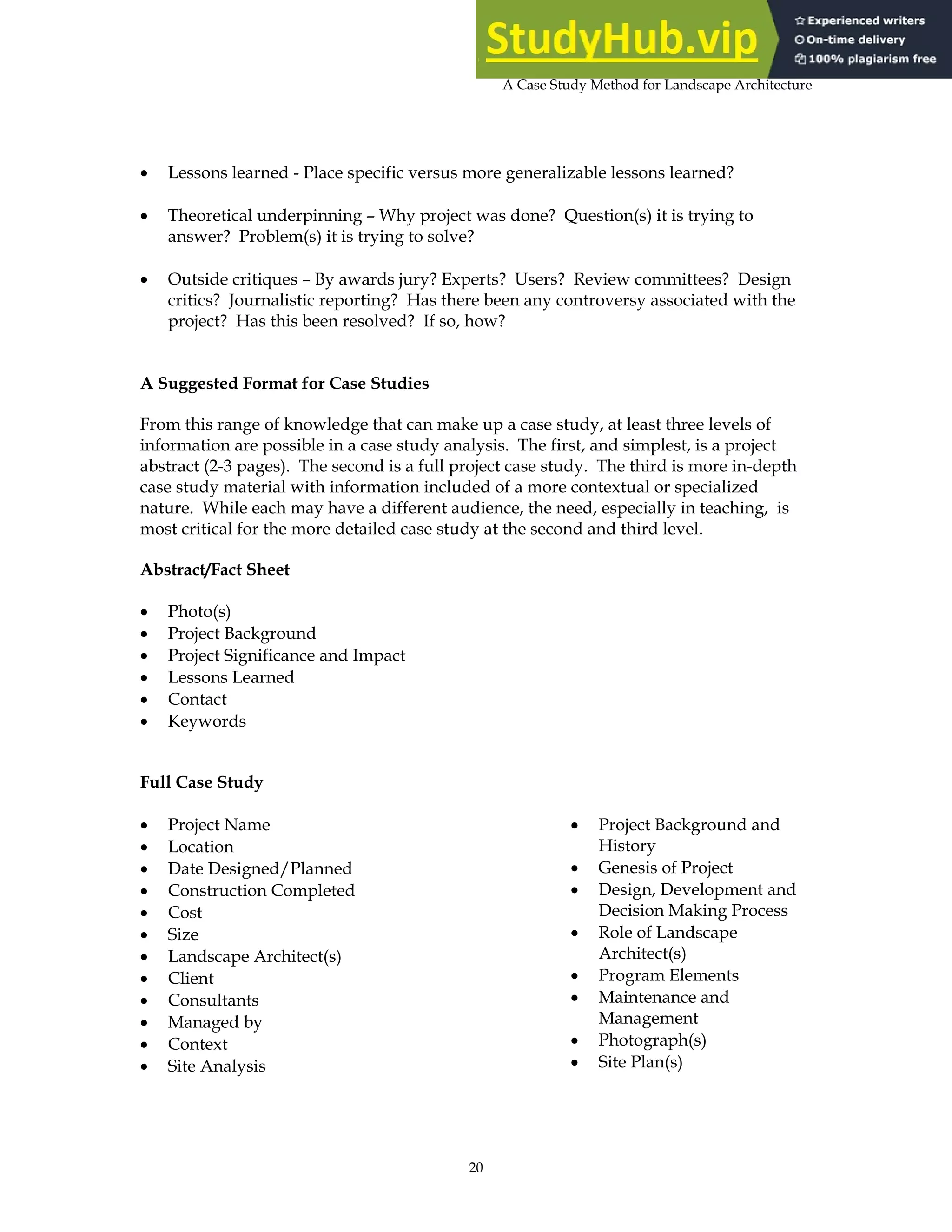 A CASE STUDY METHOD FOR LANDSCAPE ARCHITECTURE | PDF