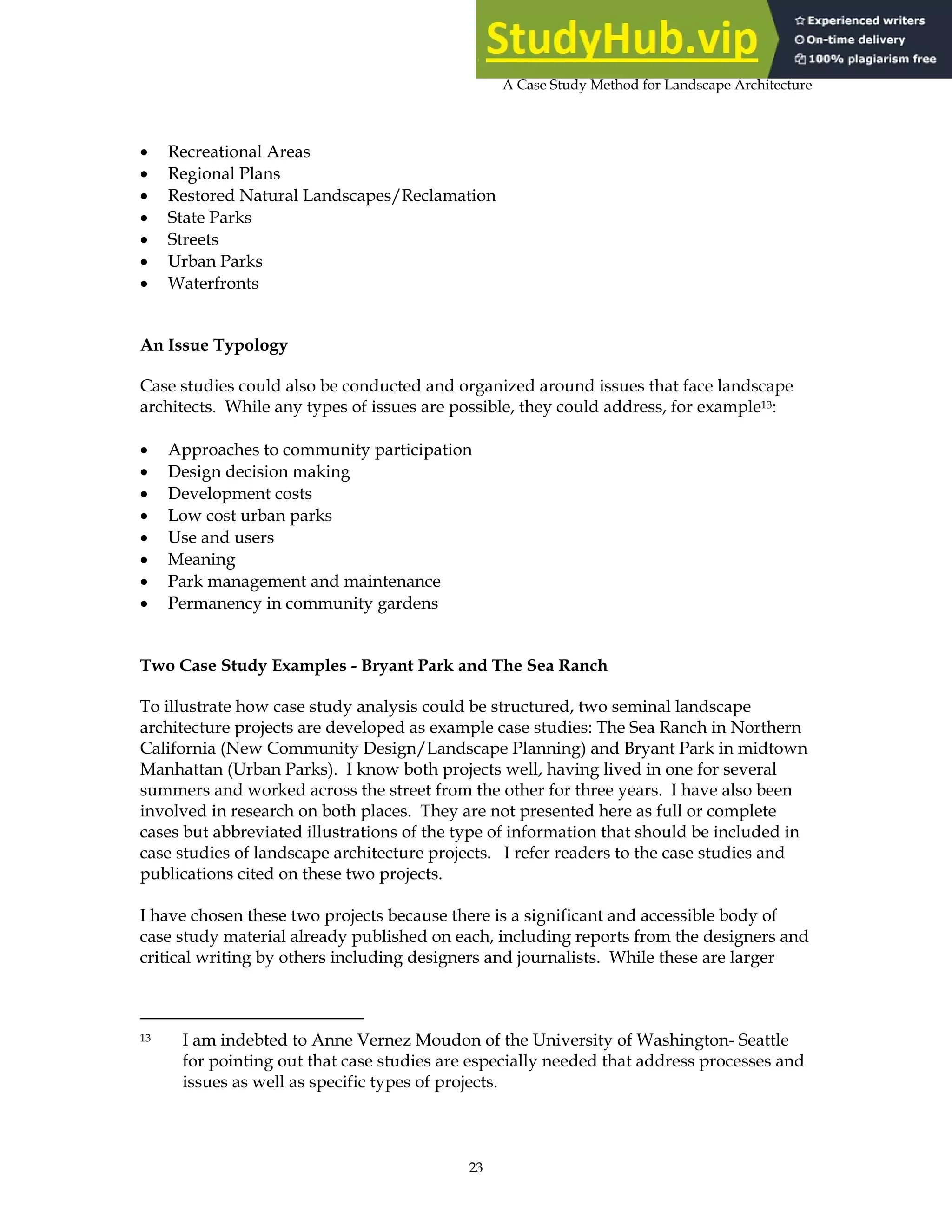 A CASE STUDY METHOD FOR LANDSCAPE ARCHITECTURE | PDF
