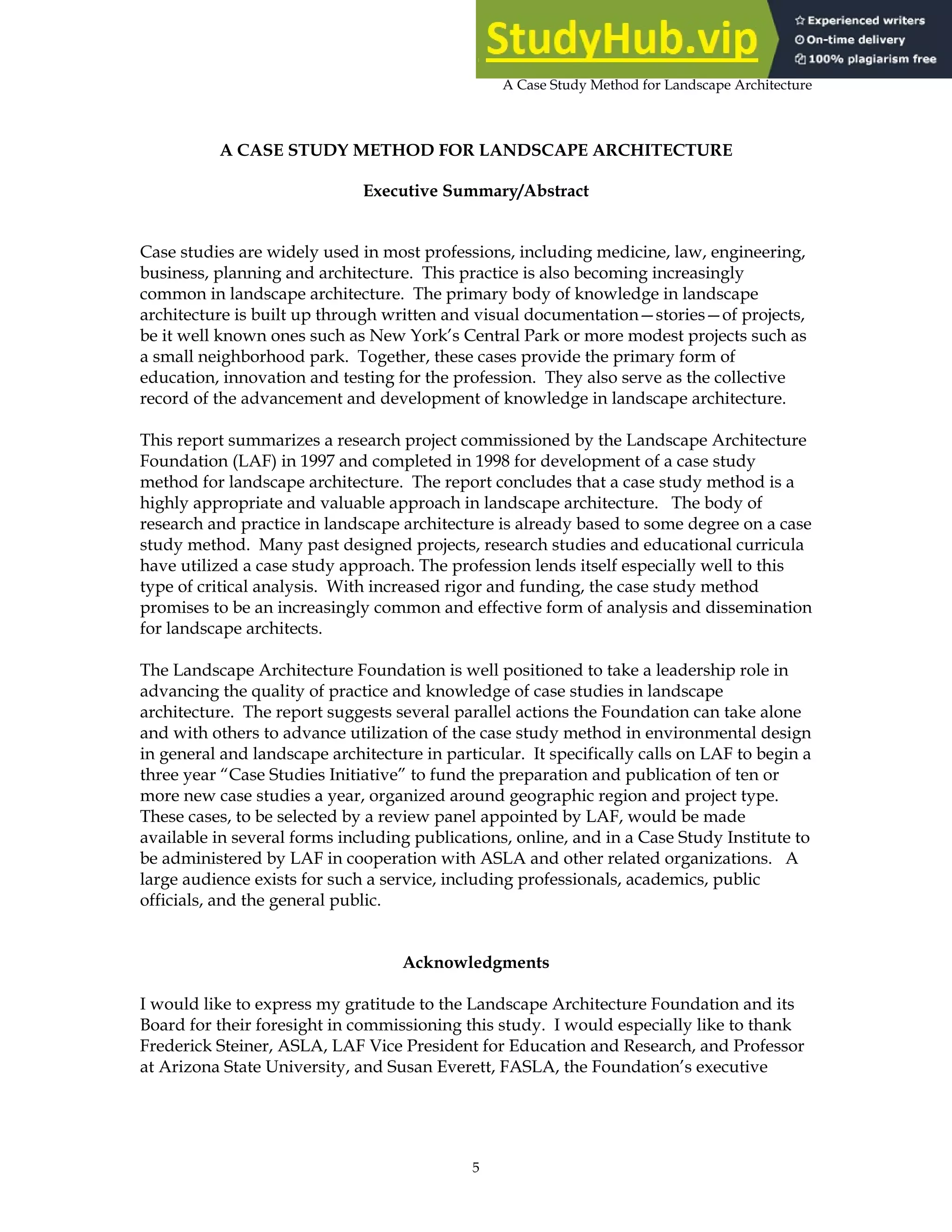 A CASE STUDY METHOD FOR LANDSCAPE ARCHITECTURE | PDF