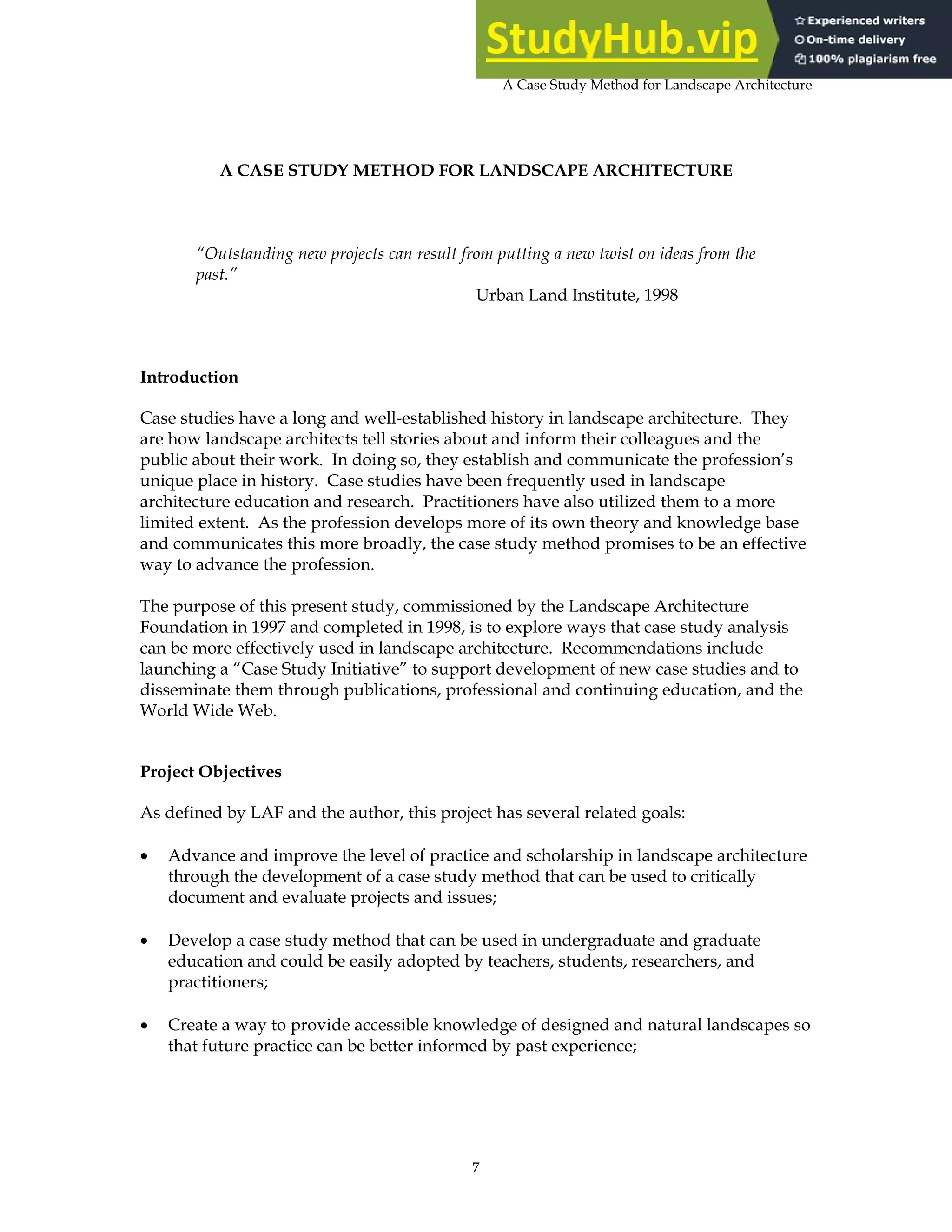 A CASE STUDY METHOD FOR LANDSCAPE ARCHITECTURE | PDF