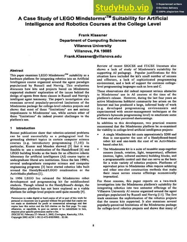 A case study of LEGO Mindstorms suitability for artificial intelligence and robotics courses at ...