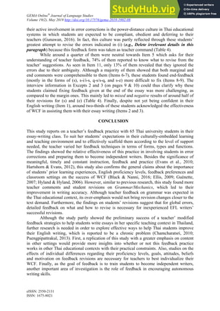 A Case Study Of Teacher Feedback On Thai University Students Essay ...