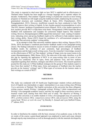 A Case Study Of Teacher Feedback On Thai University Students Essay ...