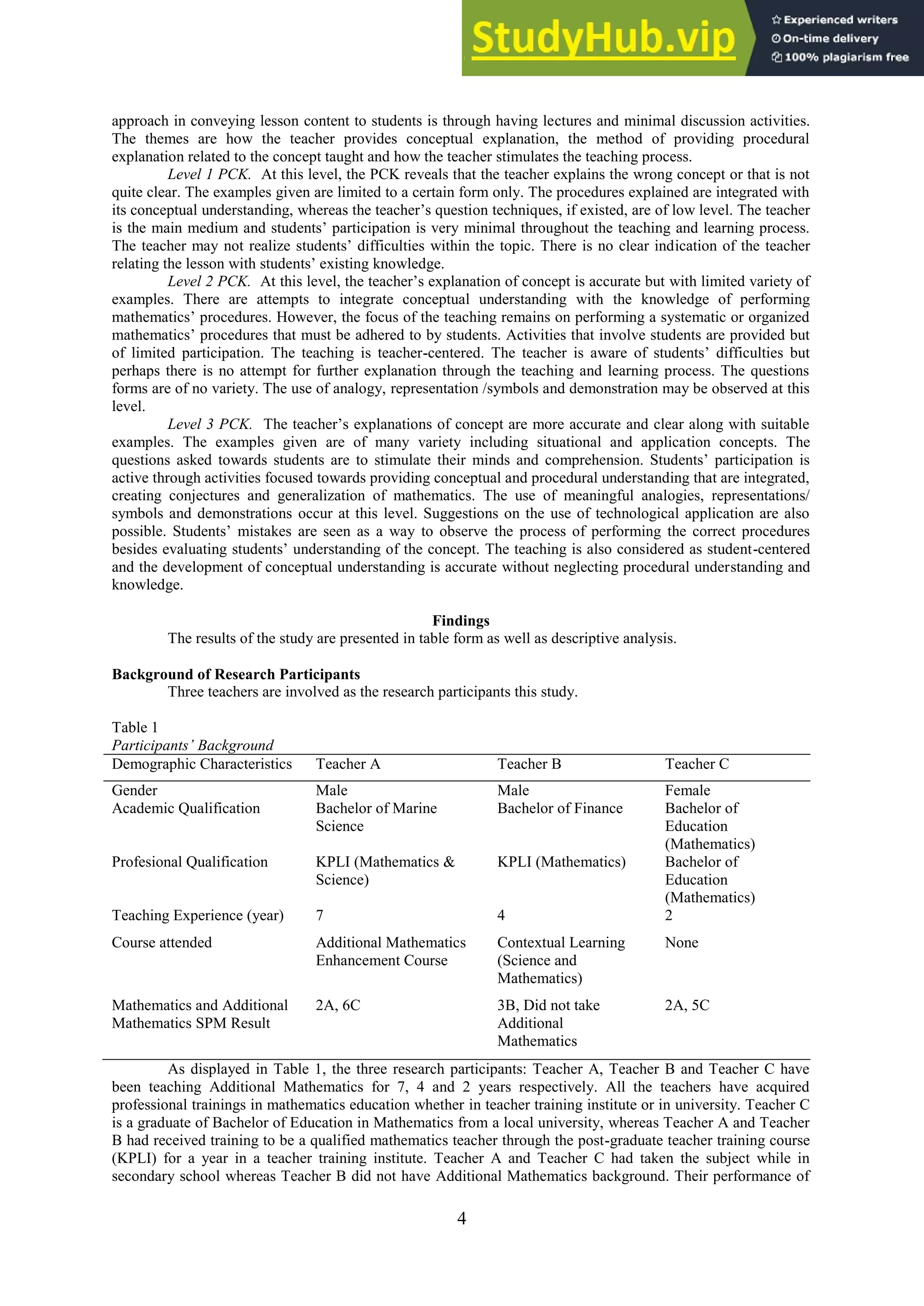 A Case Study Of Teachers Pedagogical Content Knowledge Of Functions | PDF