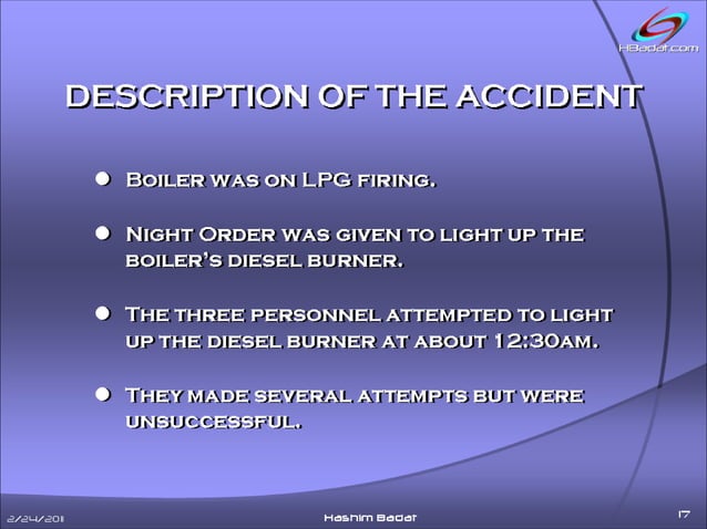 A CASE STUDY OF THE BOILER ACCIDENT, Process Safety Management System | PPT