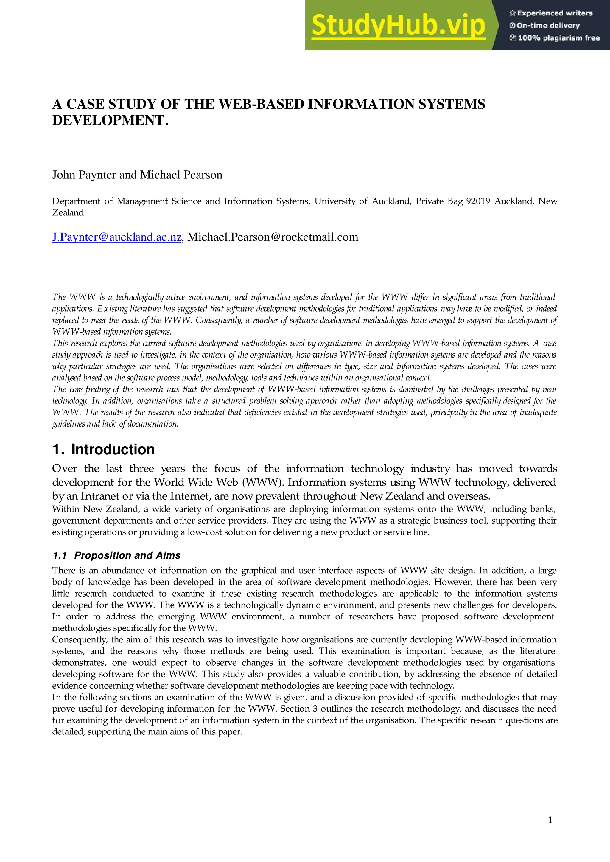 A CASE STUDY OF THE WEB-BASED INFORMATION SYSTEMS DEVELOPMENT | PDF