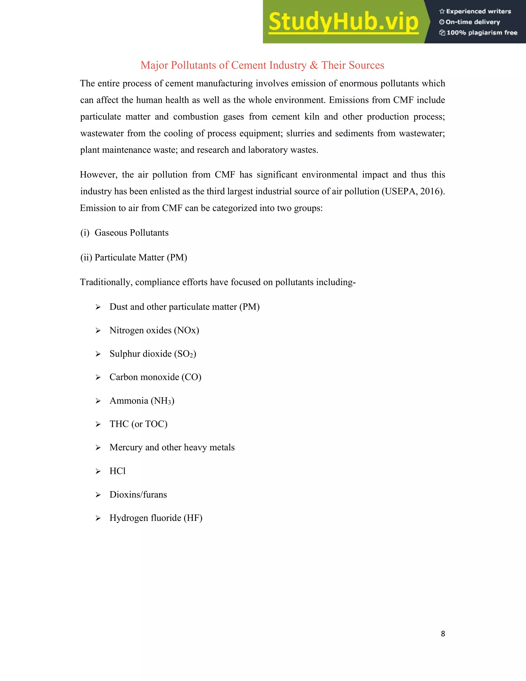 A Case Study On Air Pollution In Cement Industry Course Title ...