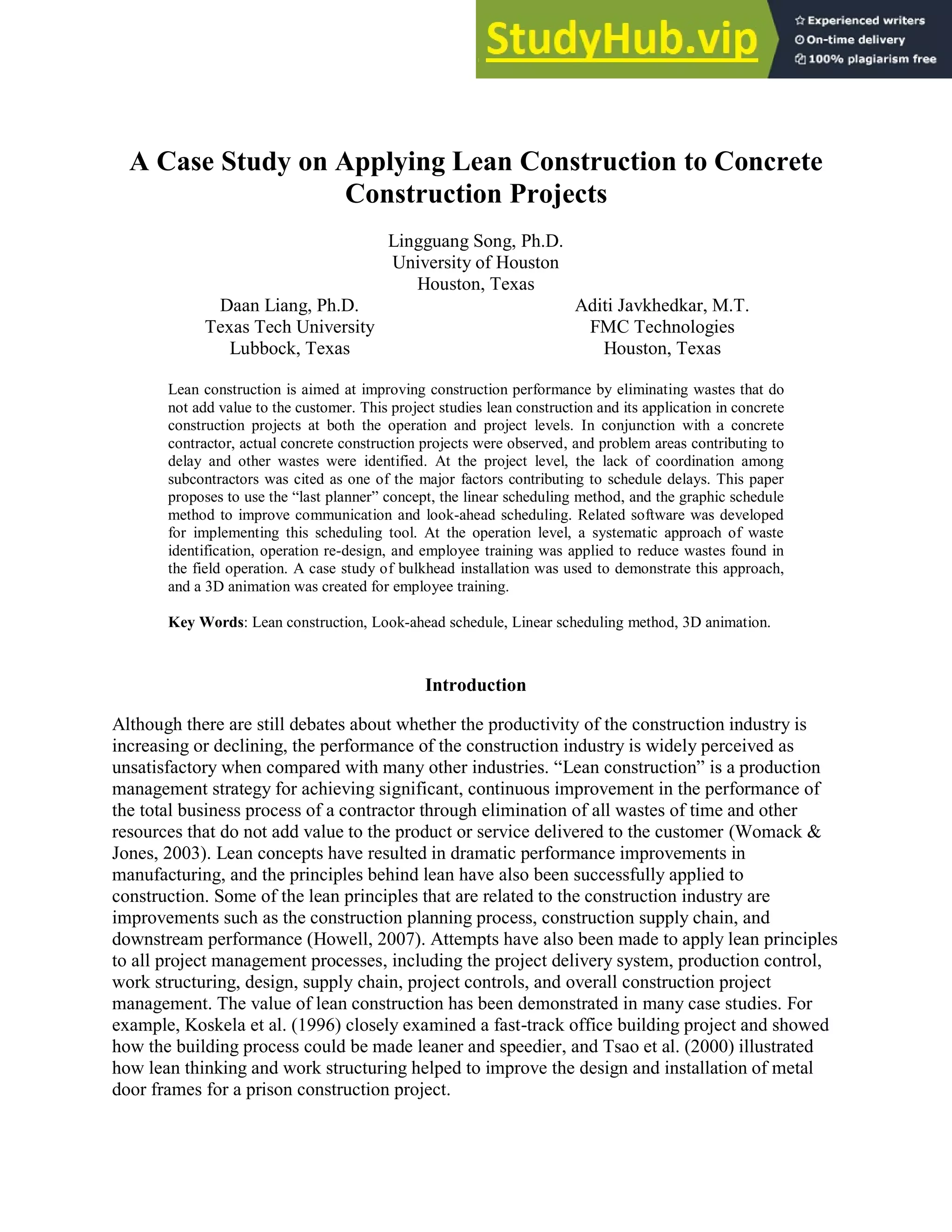 A Case Study On Applying Lean Construction To Concrete | PDF