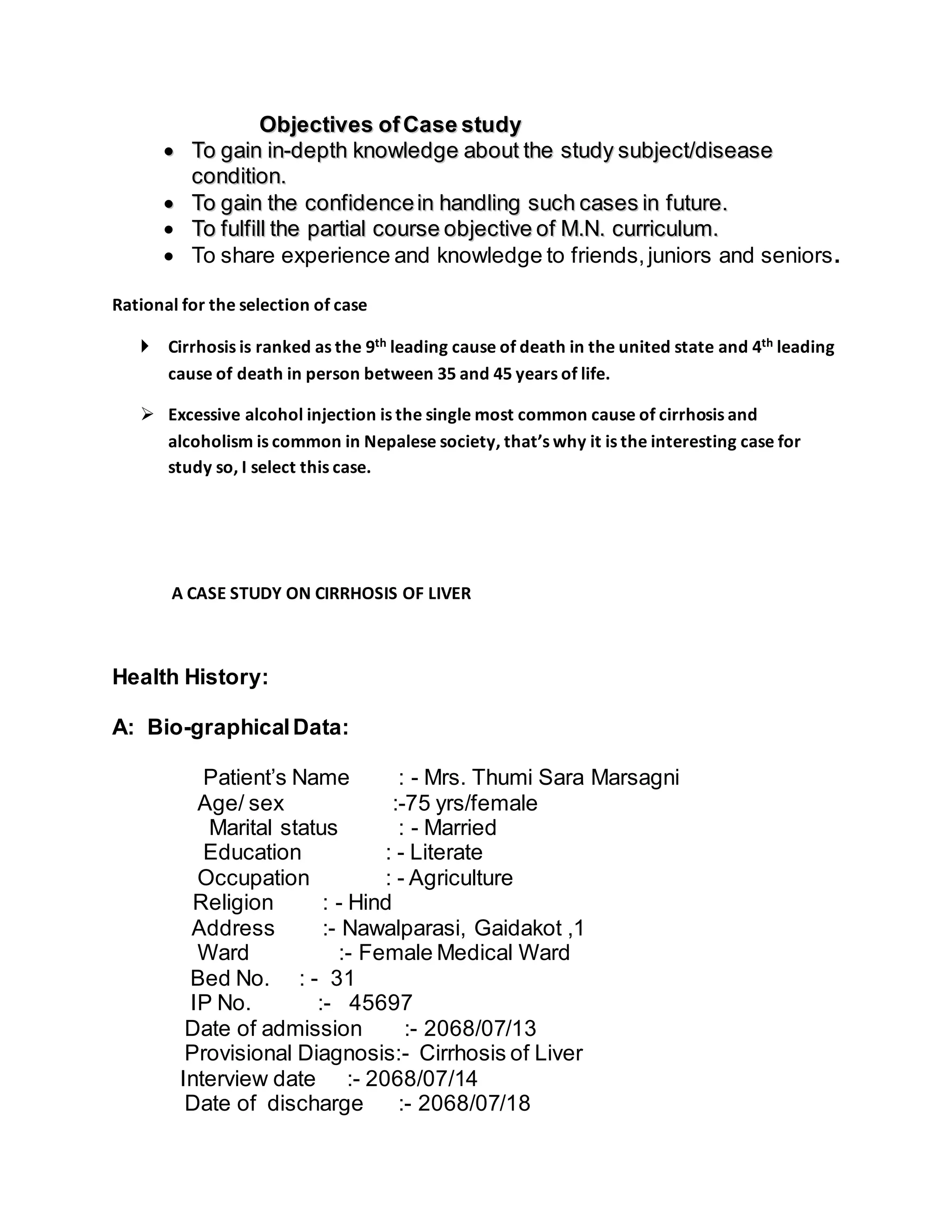 A case study on cirrhosis of liver | DOCX