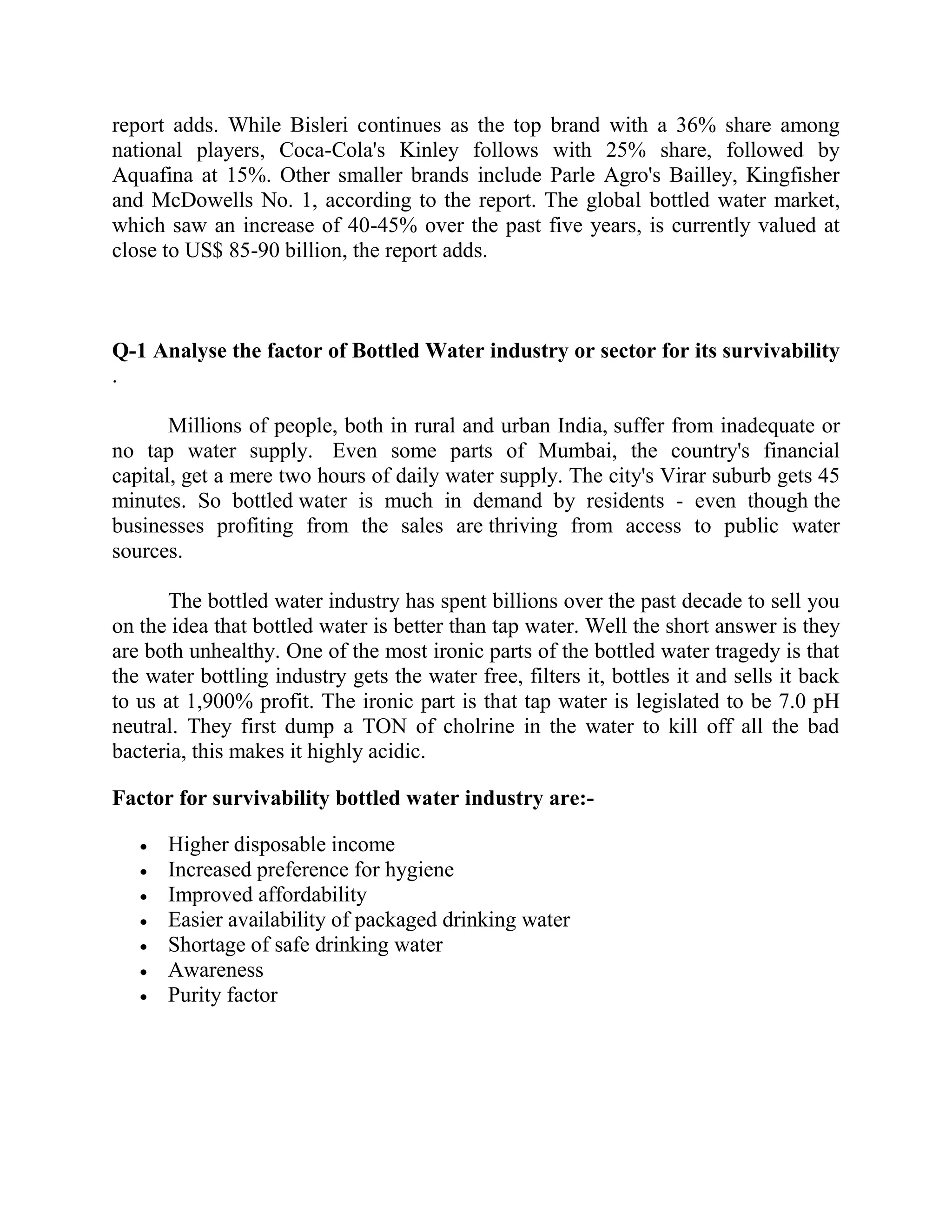 A case study on competition in the bottled water industry in 2006 | DOCX