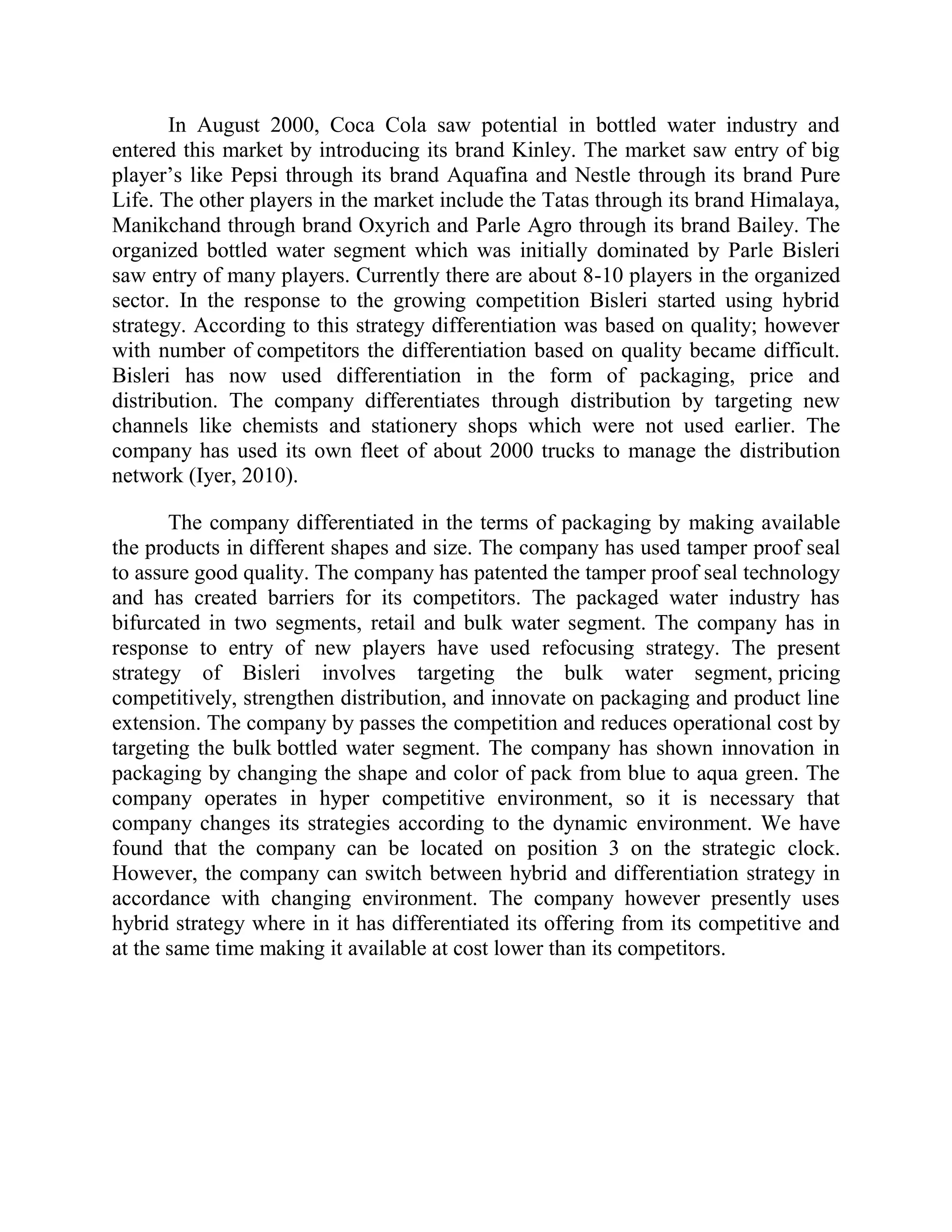 A case study on competition in the bottled water industry in 2006 | DOCX