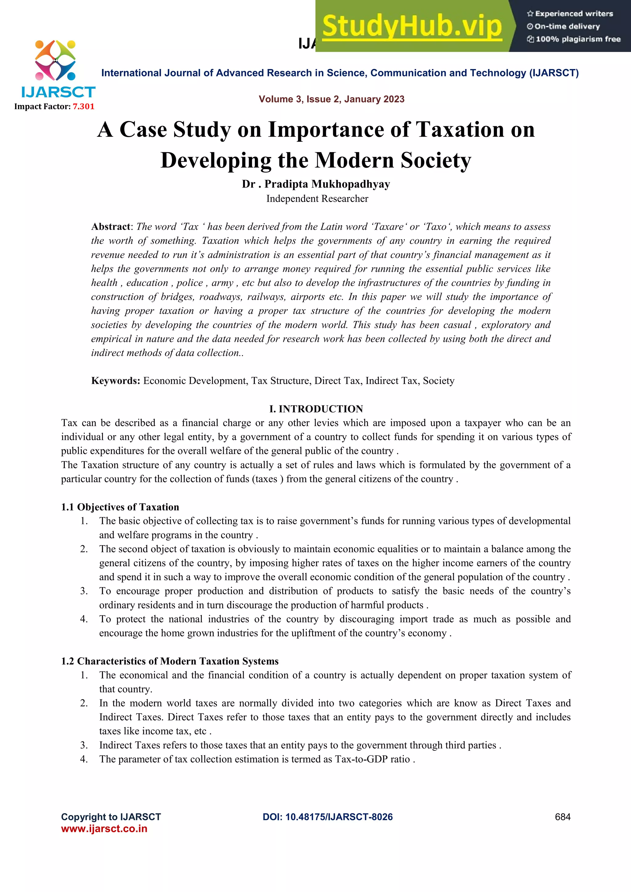 A Case Study On Importance Of Taxation On Developing The Modern Society ...