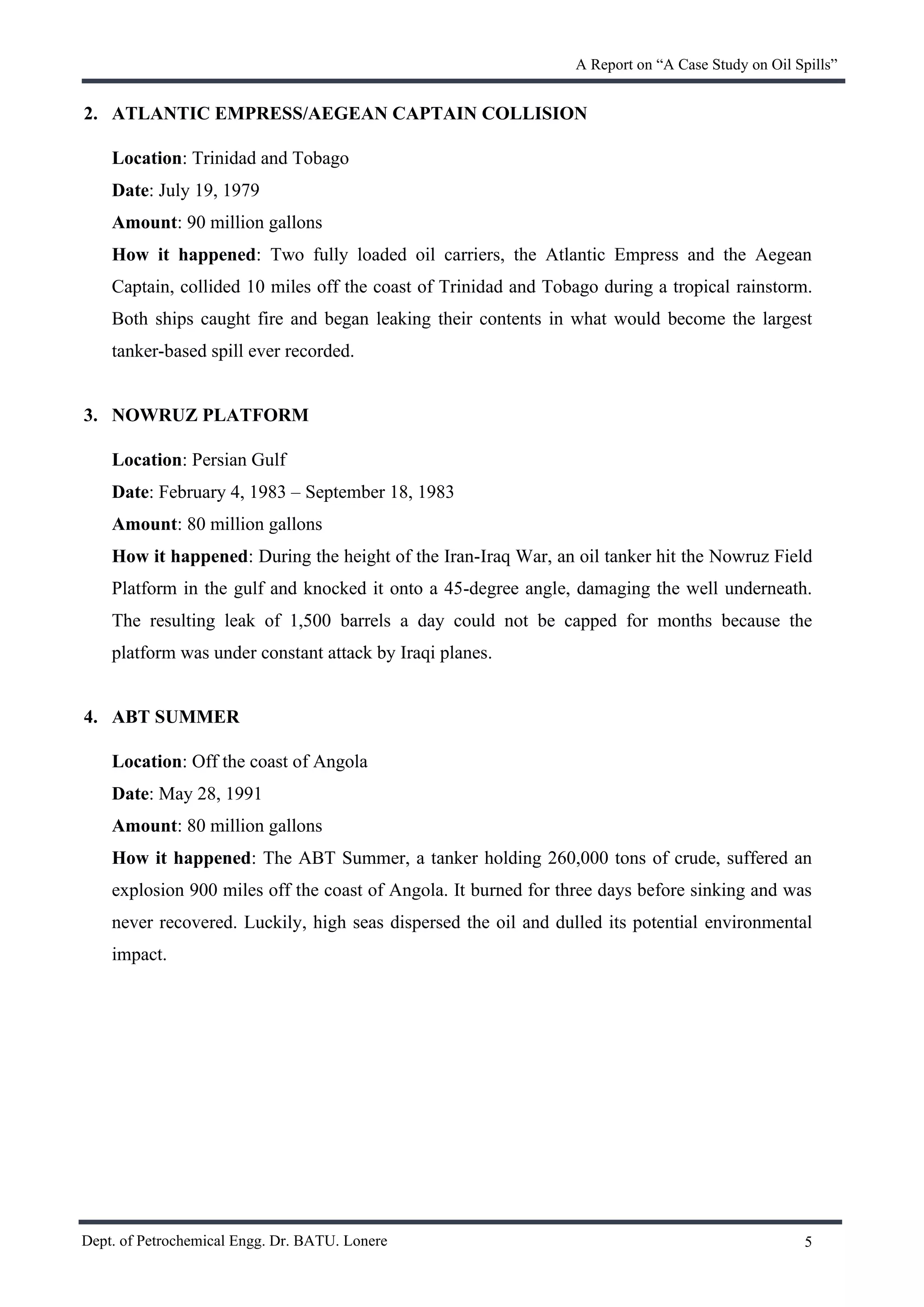 A Case Study on Oil Spills | PDF