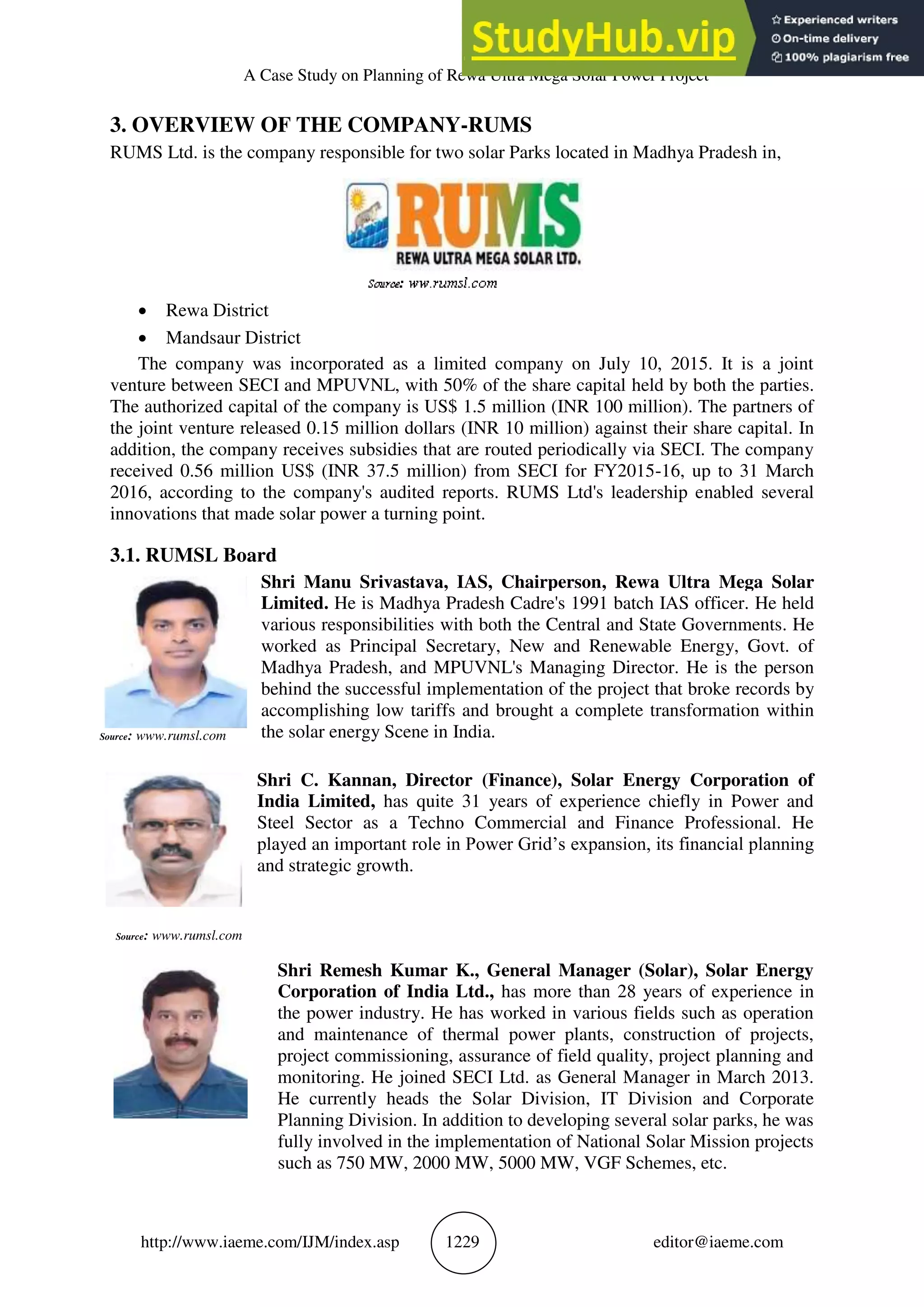 A CASE STUDY ON PLANNING OF REWA ULTRA MEGA SOLAR POWER PROJECT | PDF