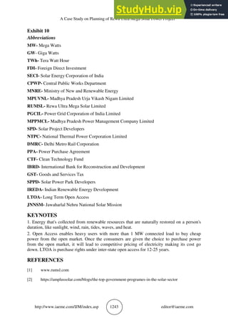 A CASE STUDY ON PLANNING OF REWA ULTRA MEGA SOLAR POWER PROJECT | PDF