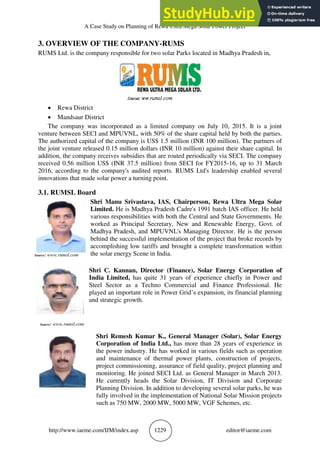 A CASE STUDY ON PLANNING OF REWA ULTRA MEGA SOLAR POWER PROJECT | PDF