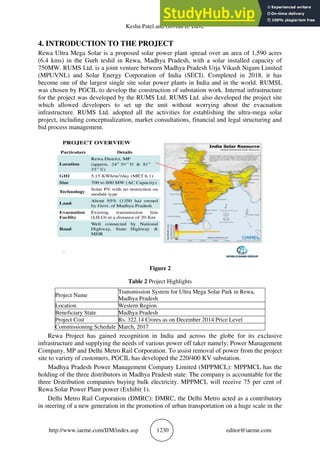 A CASE STUDY ON PLANNING OF REWA ULTRA MEGA SOLAR POWER PROJECT | PDF