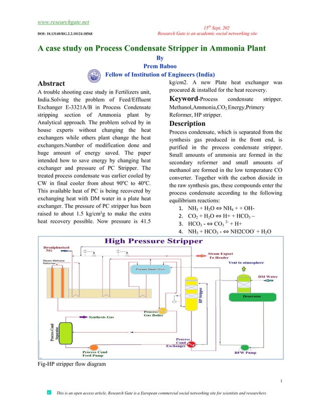 A case study on Process Condensate Stripper in Ammonia Plant by Prem ...