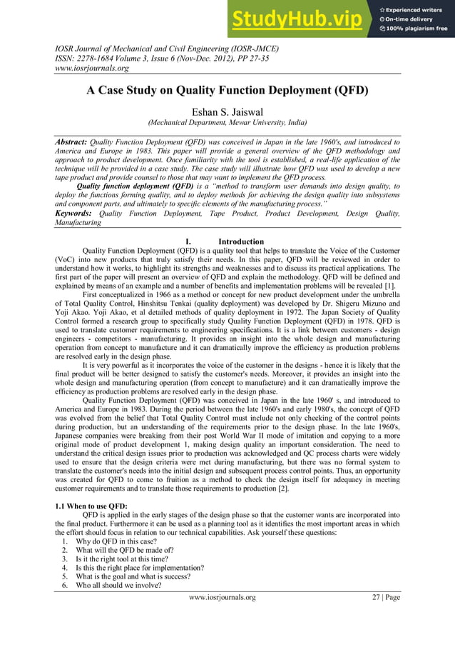 A Case Study On Quality Function Deployment (QFD | PDF | Manufacturing Industry | Industries