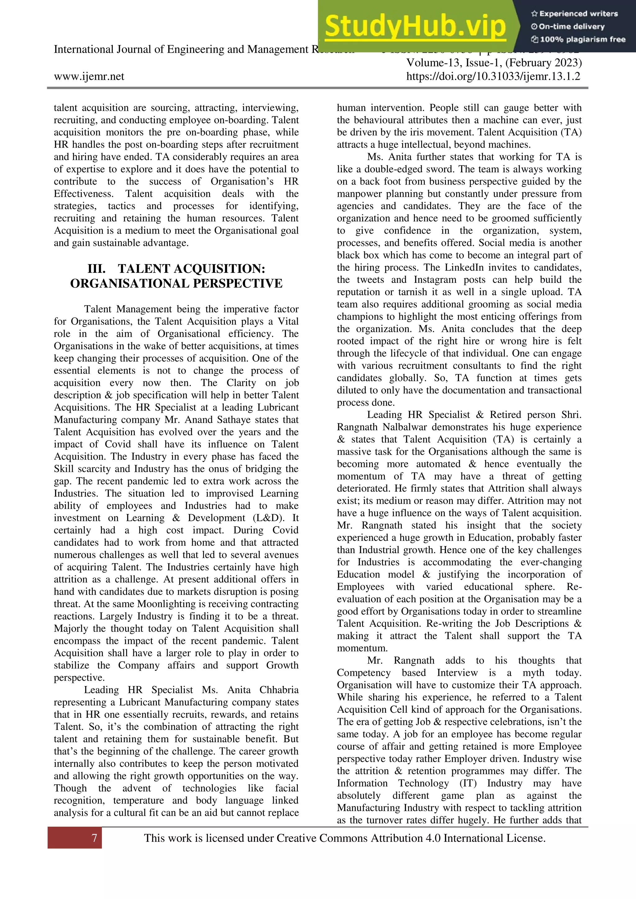 A Case Study On Talent Acquisition At Organisations | PDF