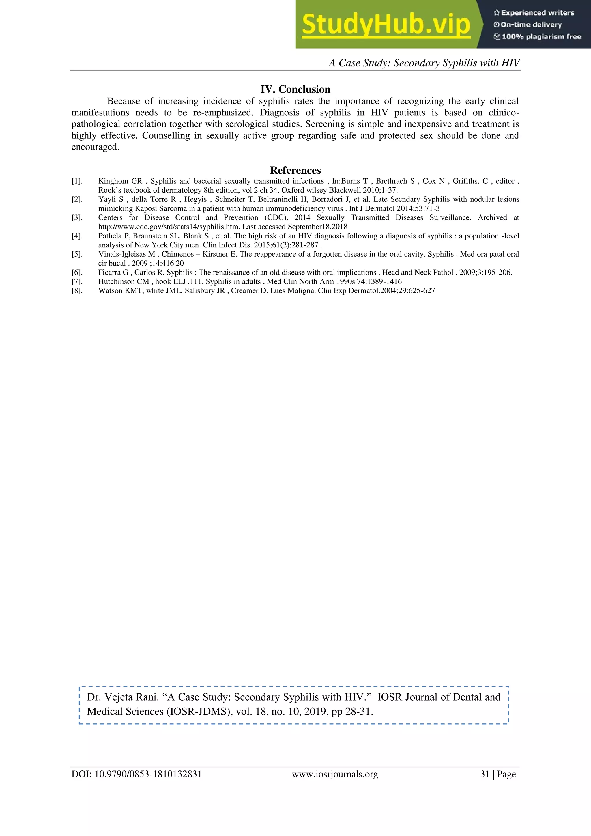 A Case Study Secondary Syphilis With HIV | PDF | Sexual Conditions ...