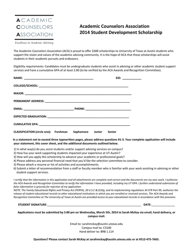 ACA student scholarship form 2014 | PDF
