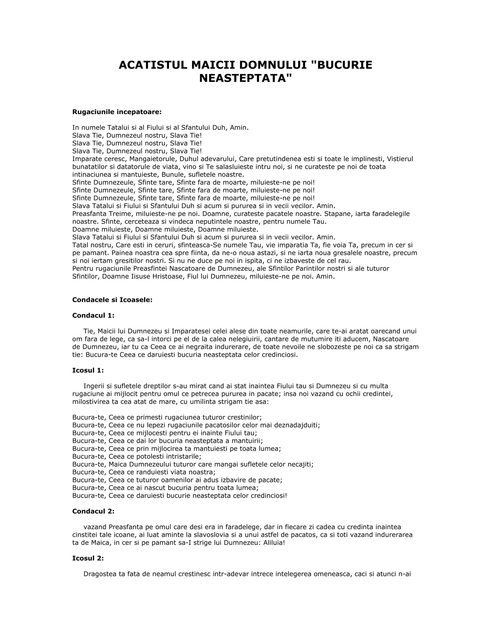 Acatistul Maicii Domnului, Bucurie Neasteptata | DOC