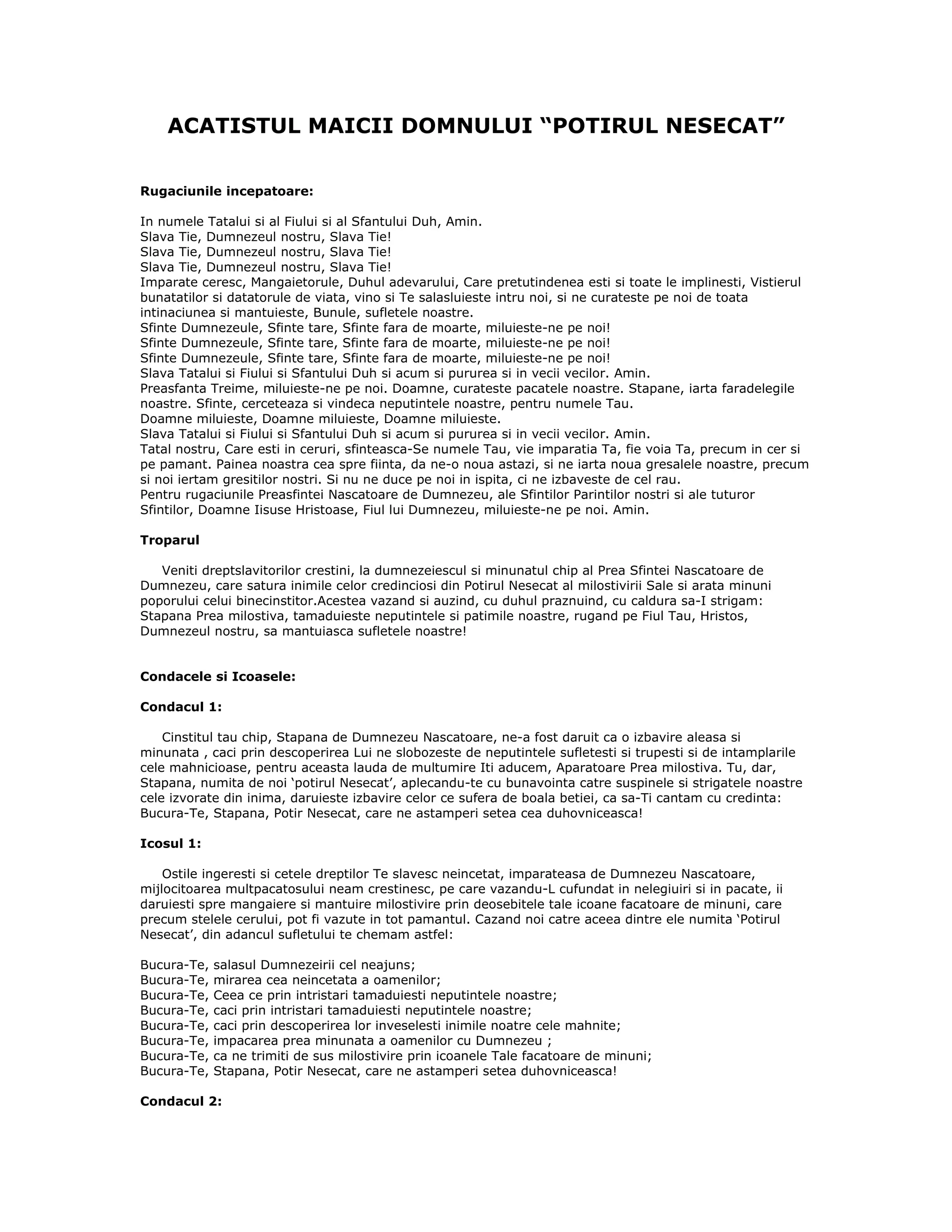 Acatistul Maicii Domnului, Potirul Nesecat | DOC