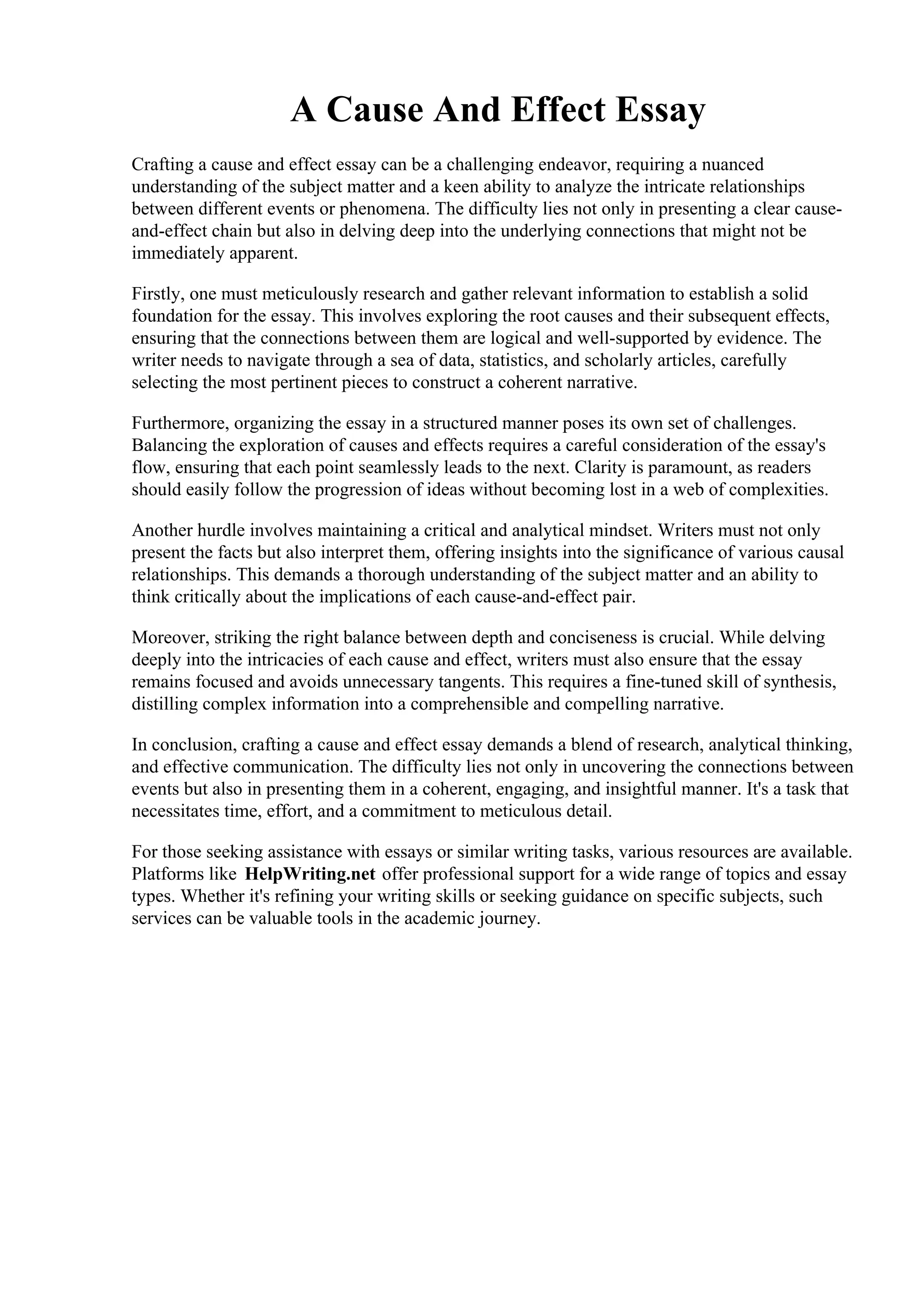 A Cause And Effect Essay. How to write cause and effect essays | PDF