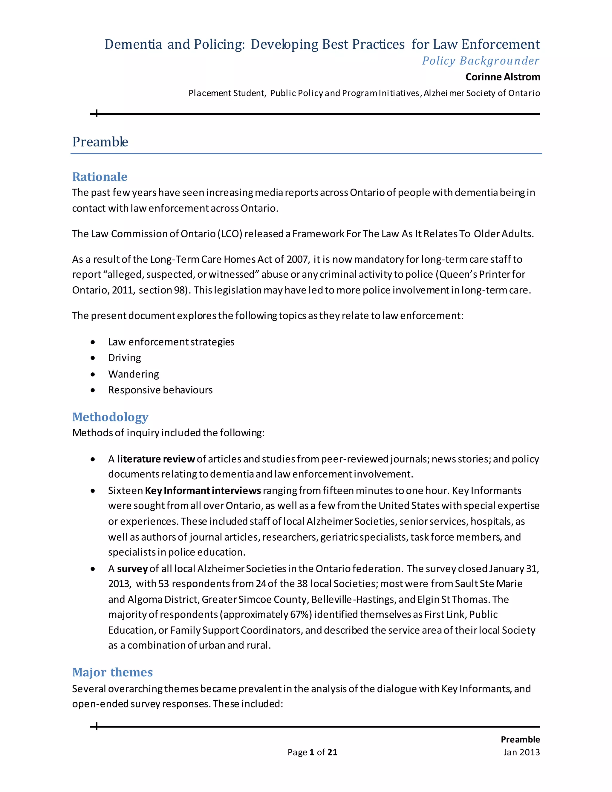 WRITING SAMPLE ADRD and policing policy backgrounder | DOCX