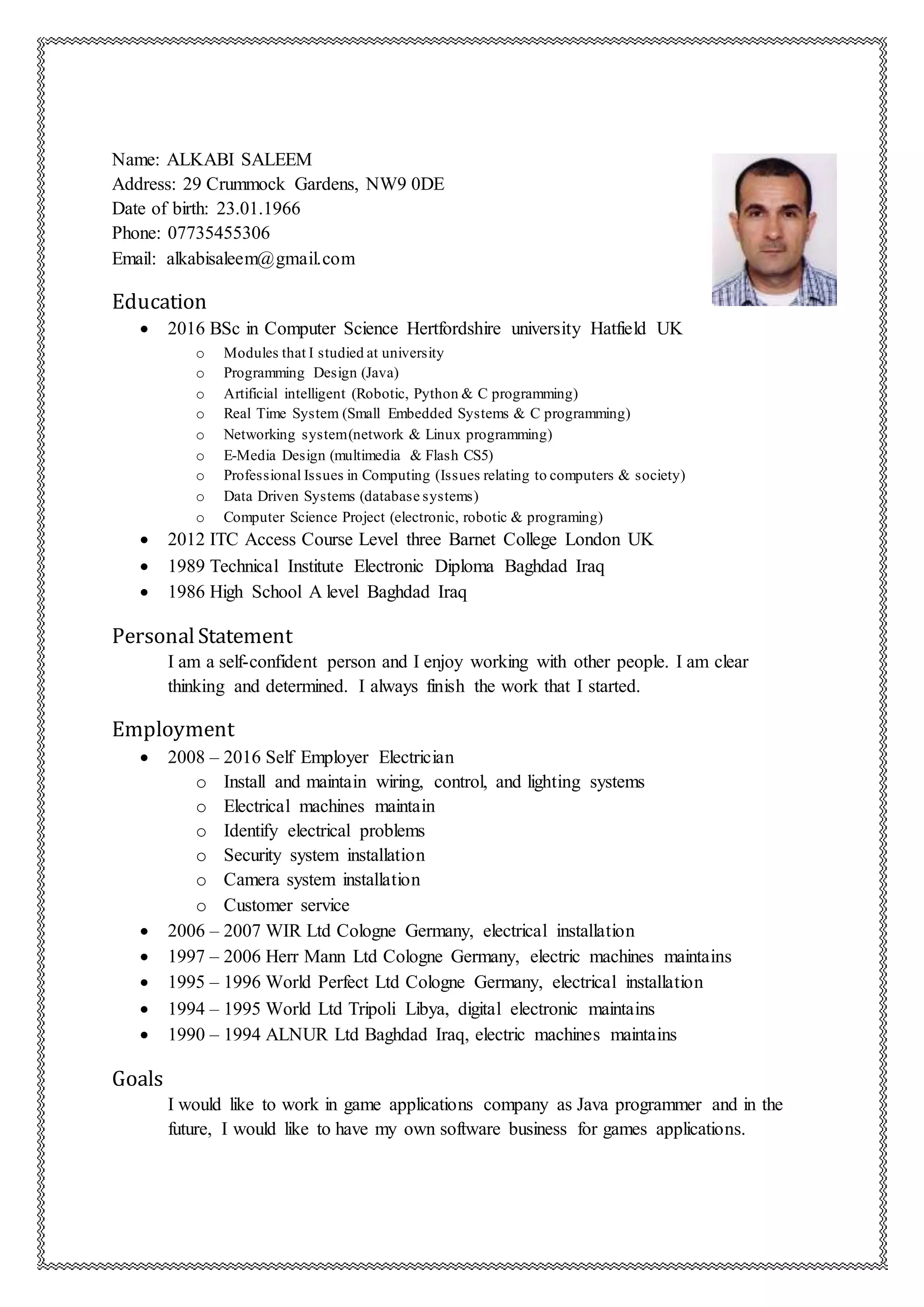 C.V Saleem ALKABI | PDF